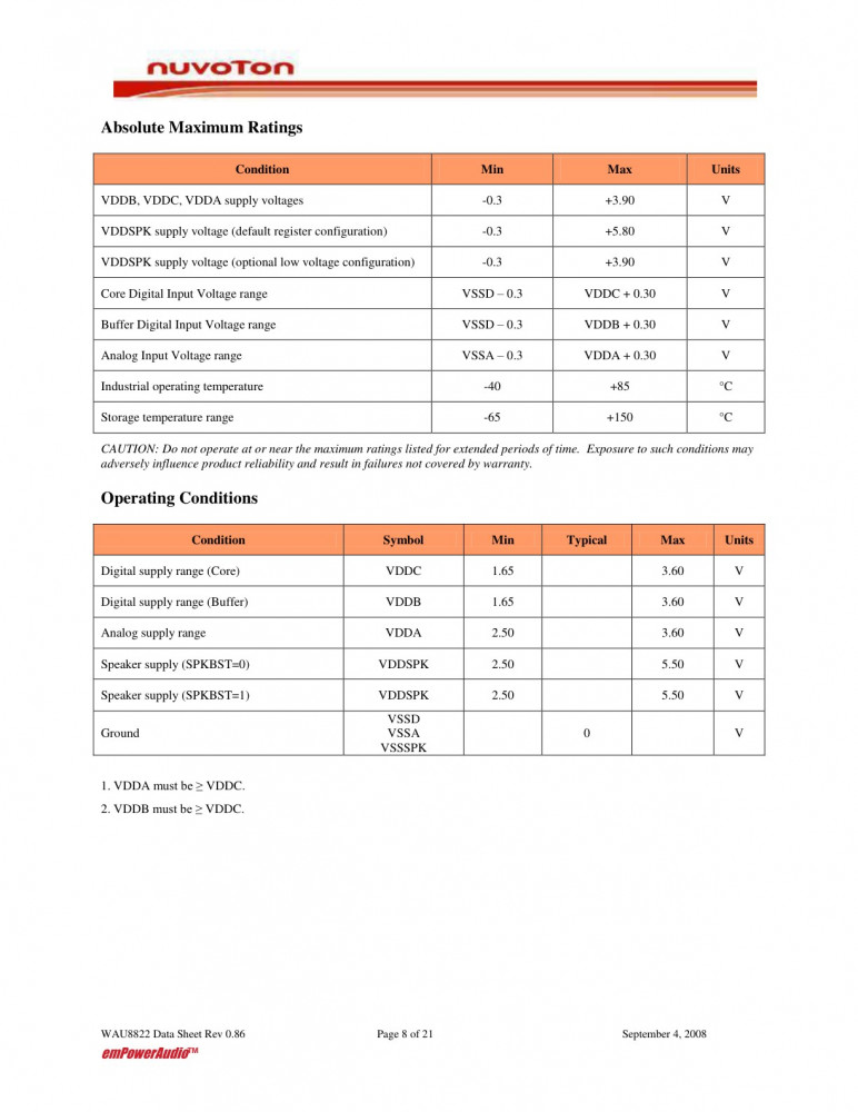 WAU8822 datasheet page 8