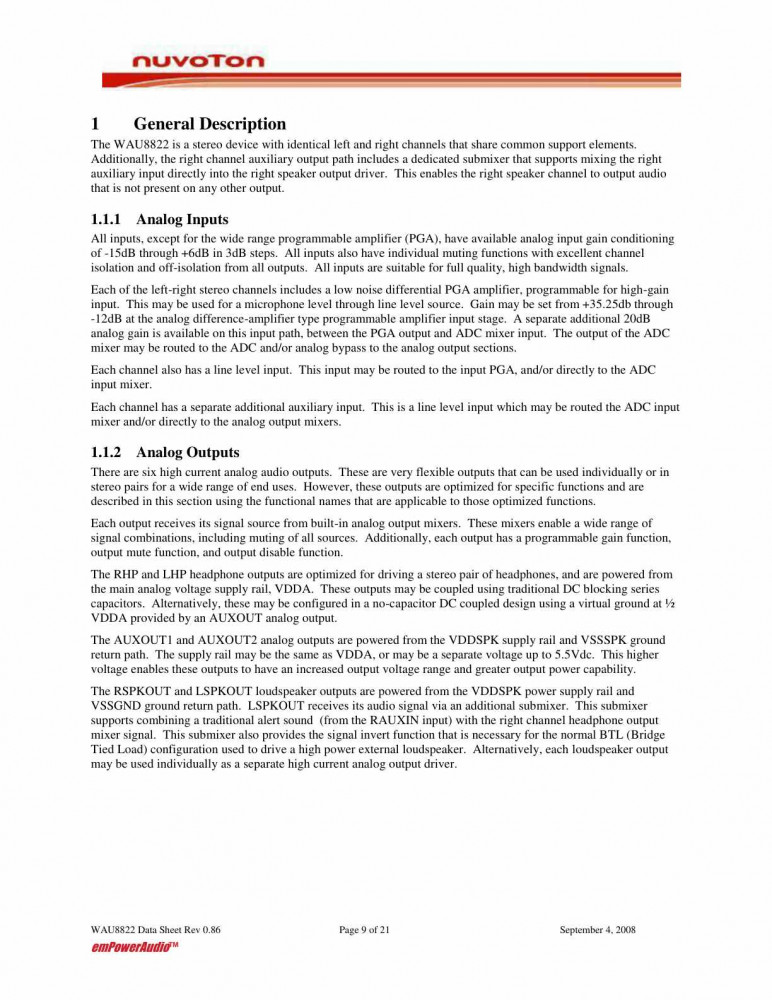 WAU8822 datasheet page 9