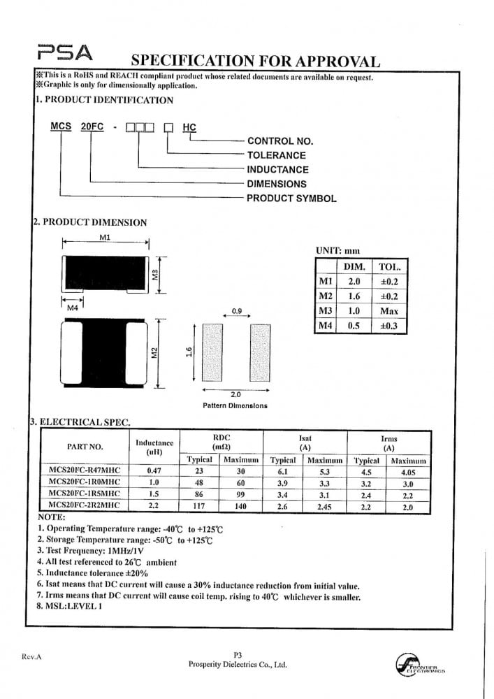 PSA MCS25GD technical document page 1