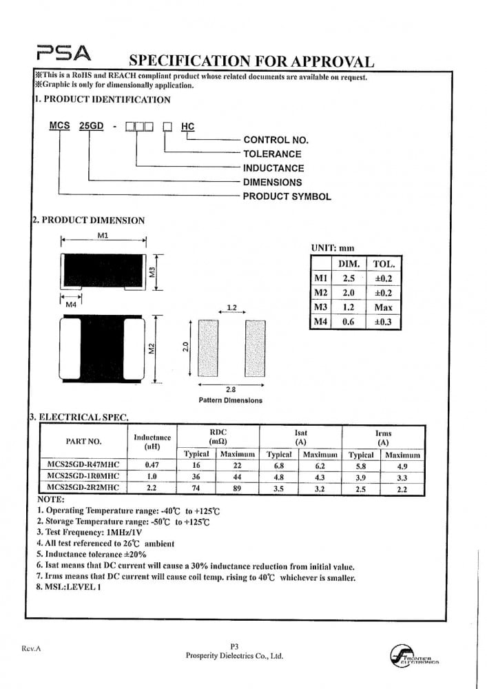 PSA MCS25GD technical document page 3
