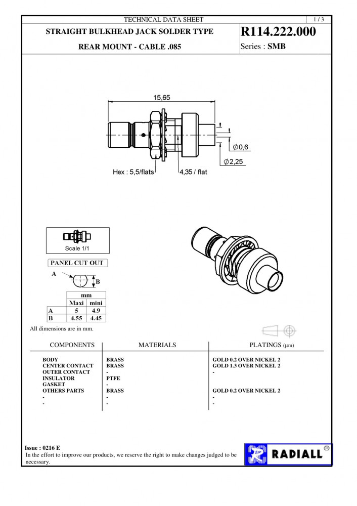 R114222000 product data sheet page 1