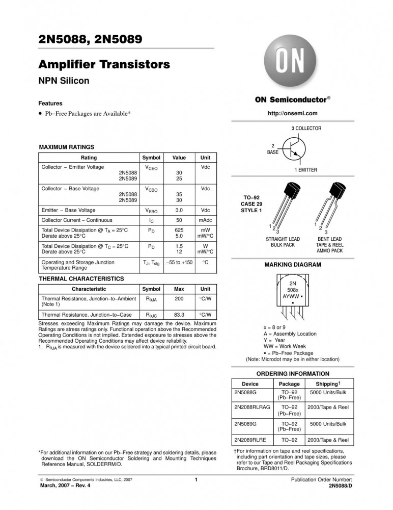 2N5088 technical document page 1