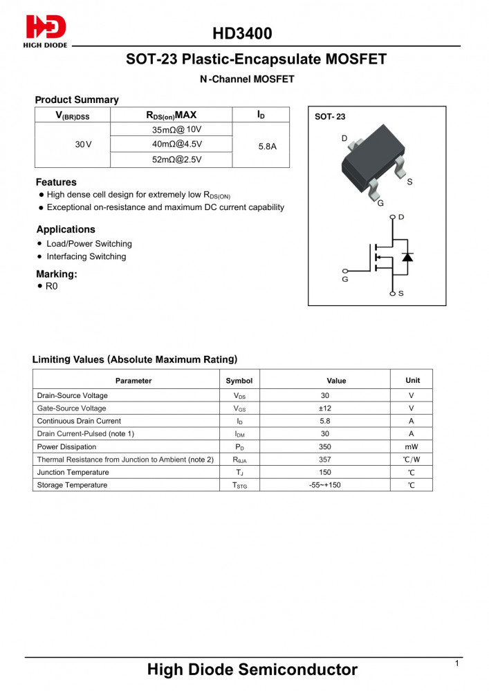 HD3400 datasheet page 1