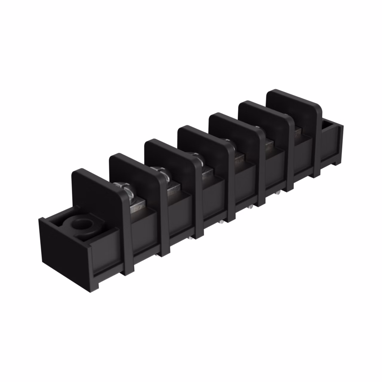 8.26mm Pitch, Single Row, Dual-Barrier Terminal Strip, with Mounting Ends, Black, Steel Screws, 6 Circuits for sale