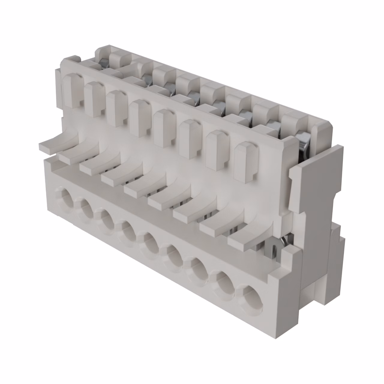Appli-Mate RAST 2.5 IDT Housing, 2.50mm Pitch, with Side Latches, Female, 9 Circuits, Position Keys A & J Removed, Polarizing Rib Between 2/3 for sale