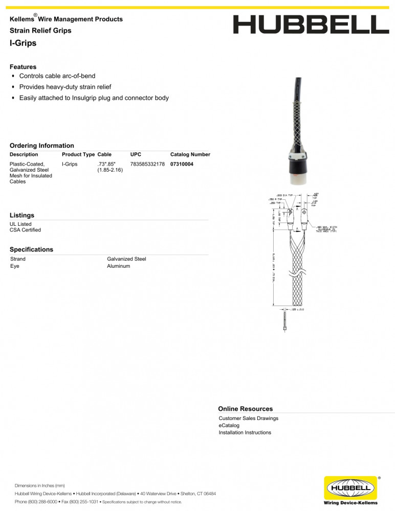 Burndy 07310004 product documentation page