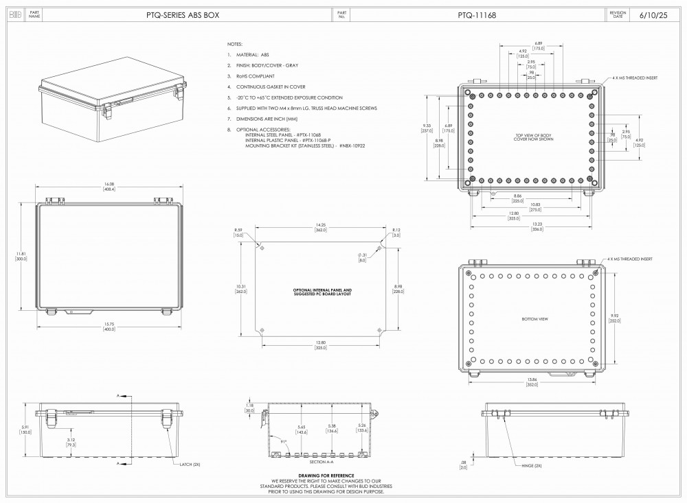 PTQ-11168 product drawing reference