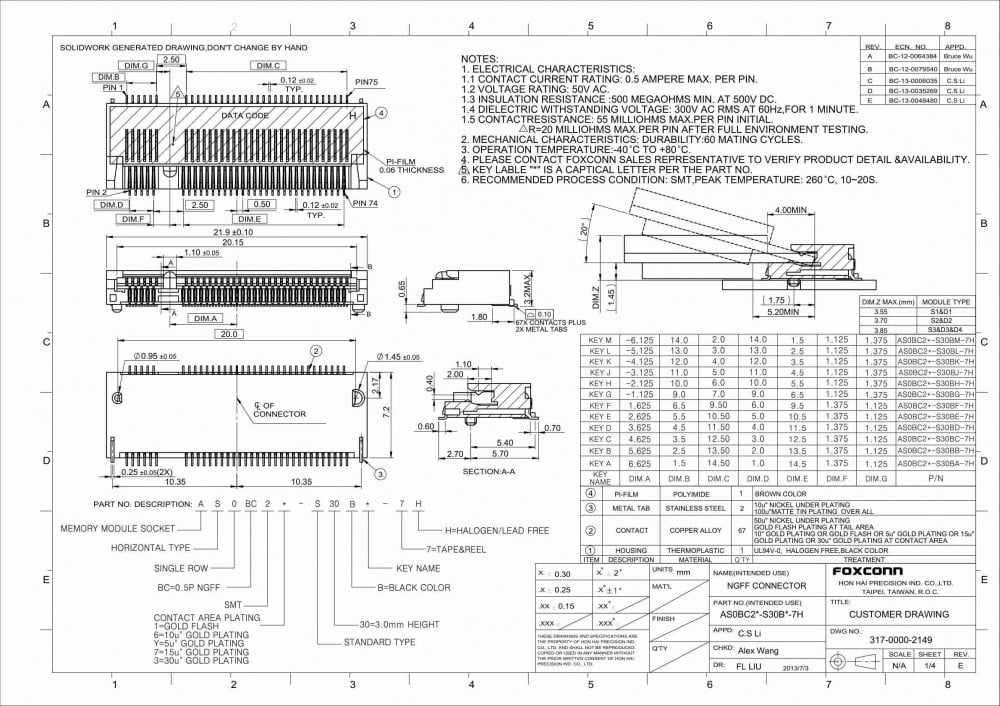 FOXCONN AS0BC21-S30BE-7H technical drawing page 1