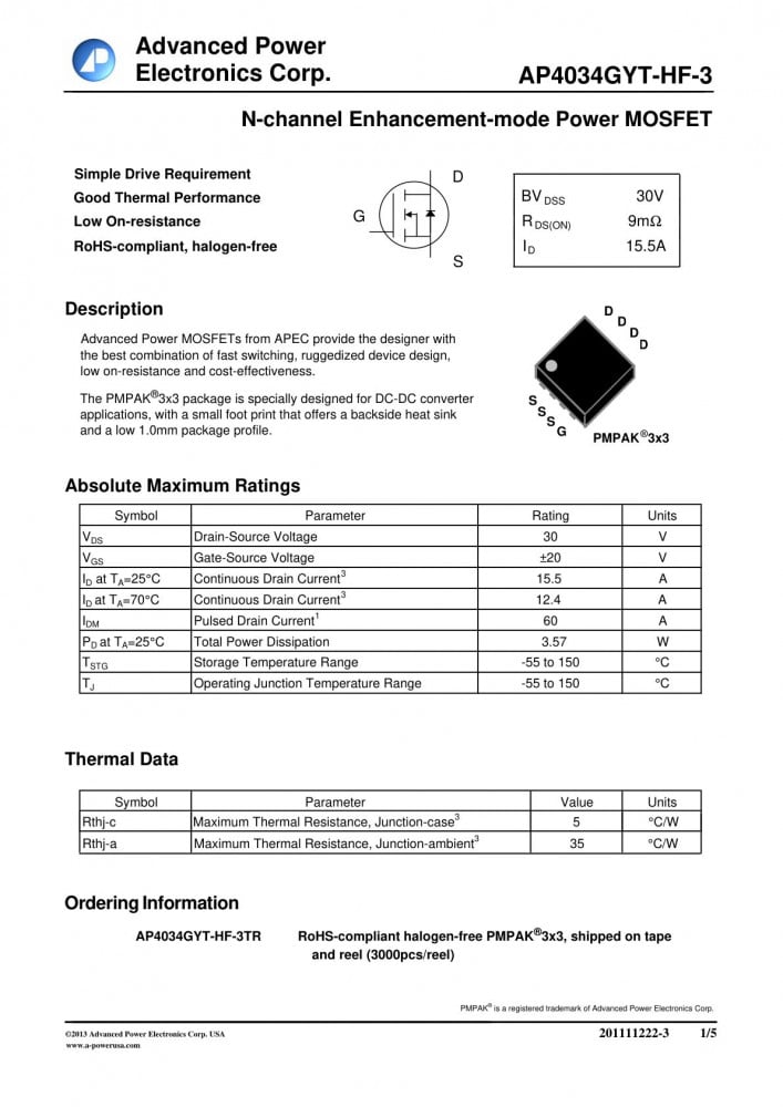 AP4034GYT-HF datasheet page 1
