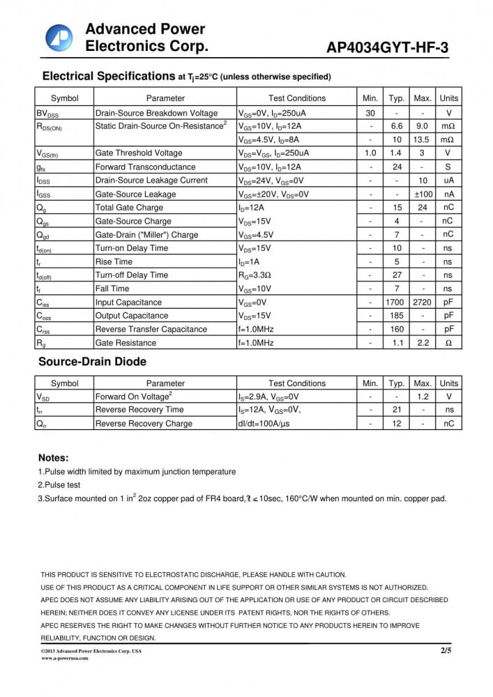 AP4034GYT-HF datasheet page 2