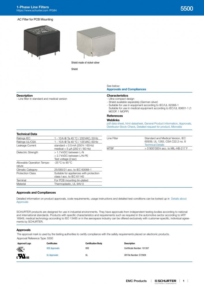 SCHURTER 5500 series datasheet page 1