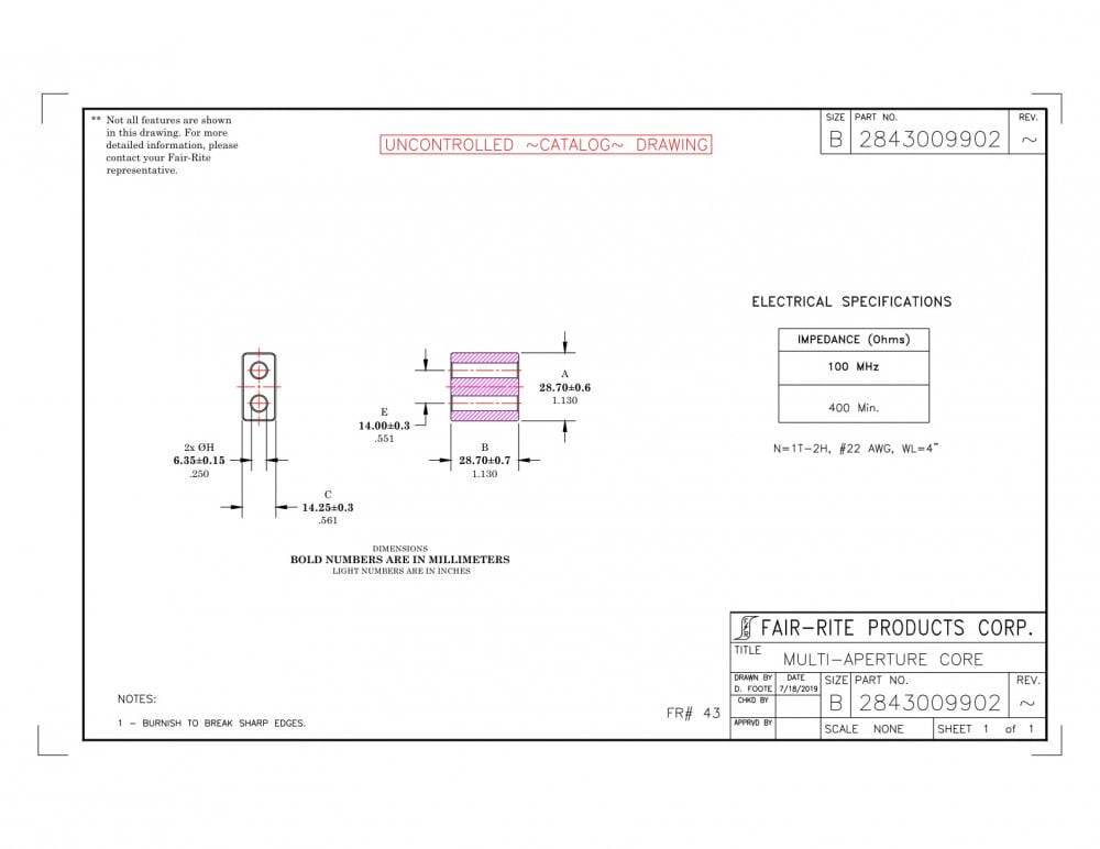 Fair-Rite 2843009902 technical drawing