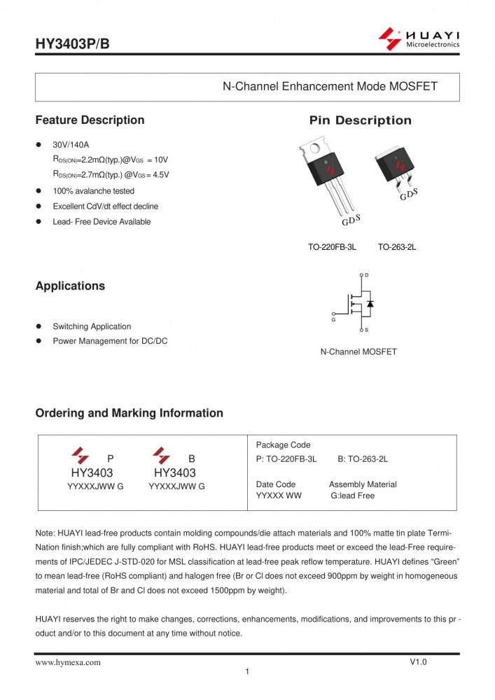 HY3403B datasheet page 1