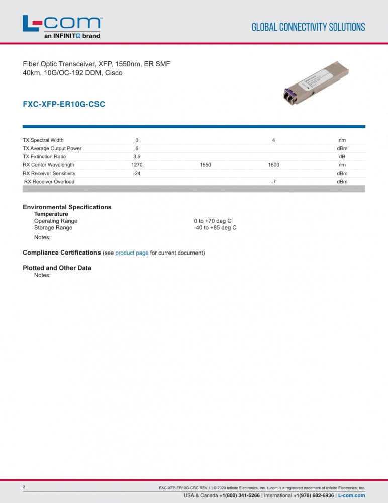 FXC-XFP-ER10G-CSC datasheet page 2