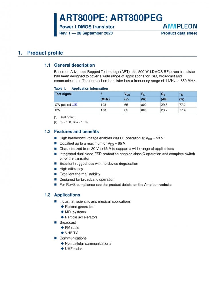ART800PEY datasheet page 1