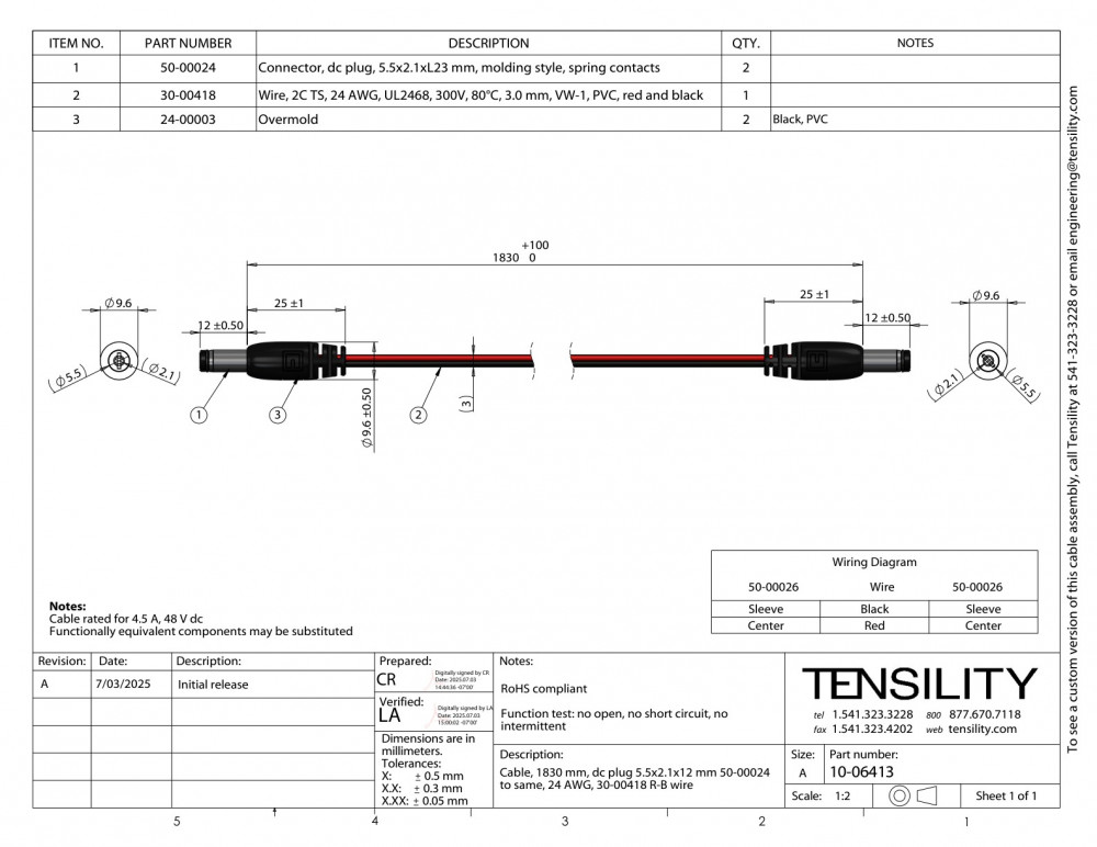 Tensility International 10-06413 cable assembly drawing