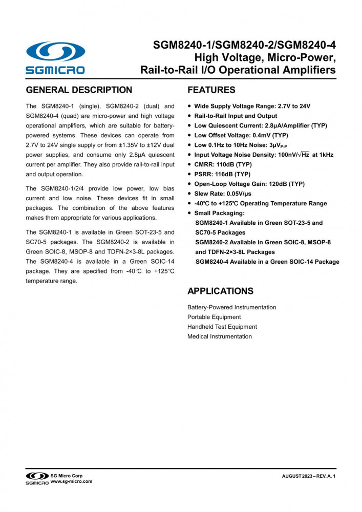 SGM8240 datasheet page 1