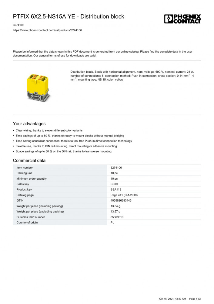 Phoenix Contact 3274106 product documentation page 1