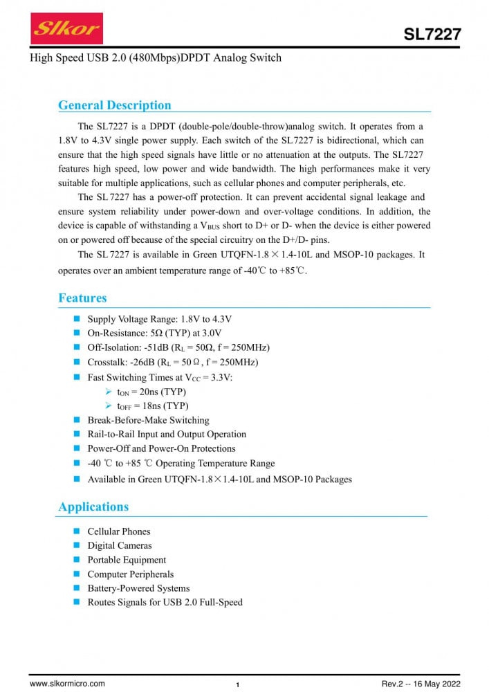 SL7227XF10 datasheet page 1