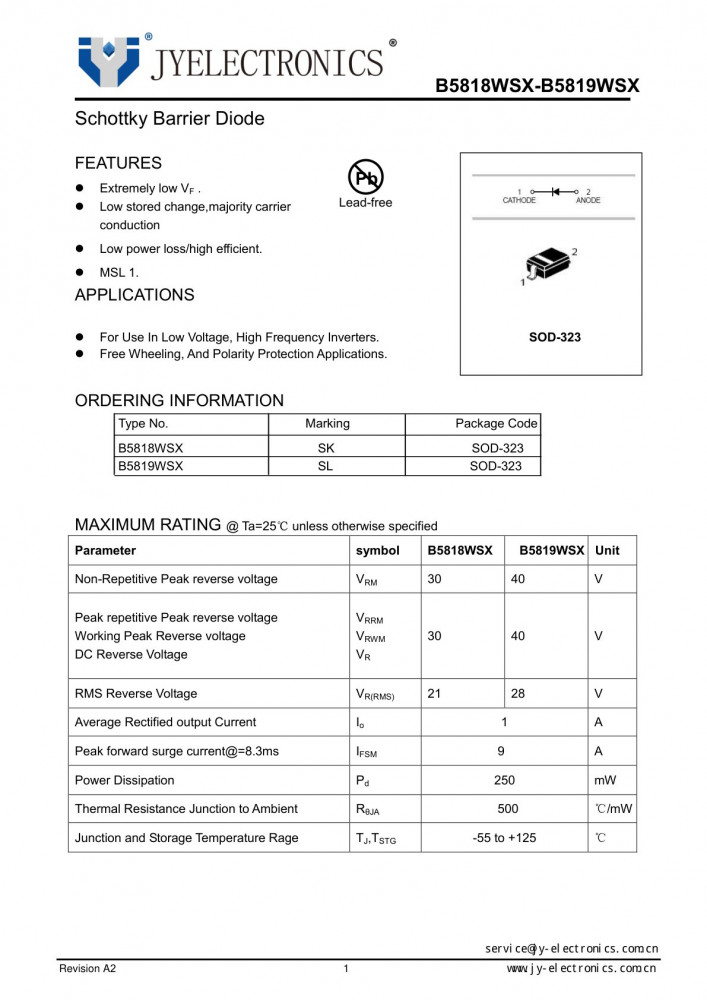 B5819WSX datasheet page 1