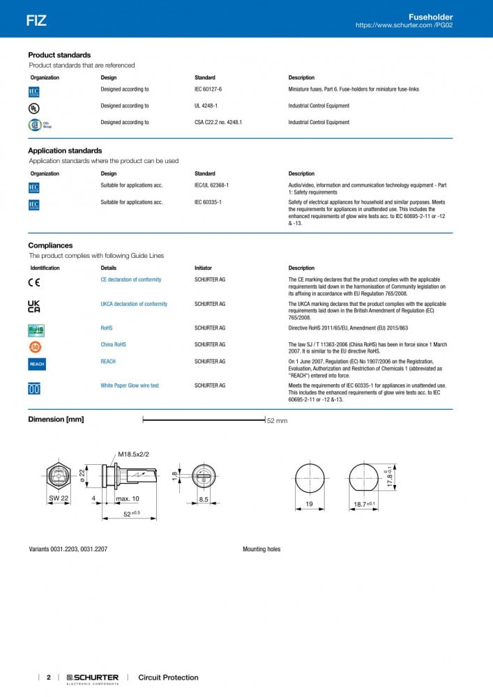 SCHURTER 0031.2205 technical document page 2