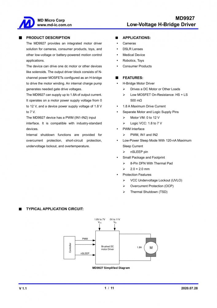 MD9927 datasheet page 1