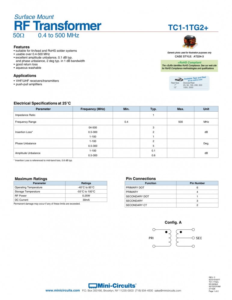 TC1-1TG2+ datasheet page 1