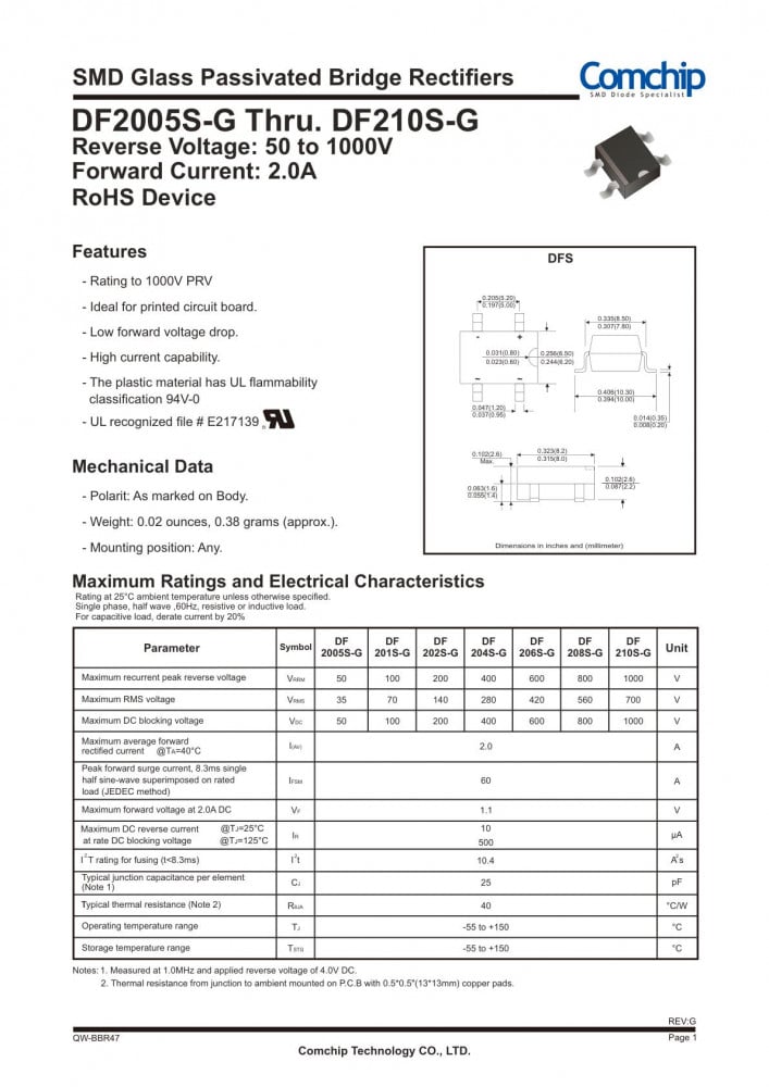 DF204S-G datasheet page 1