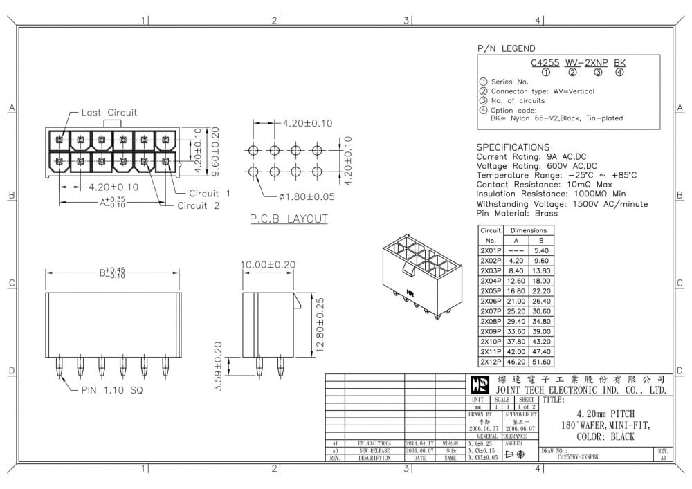 C4255WV-2X03PBK technical drawing preview