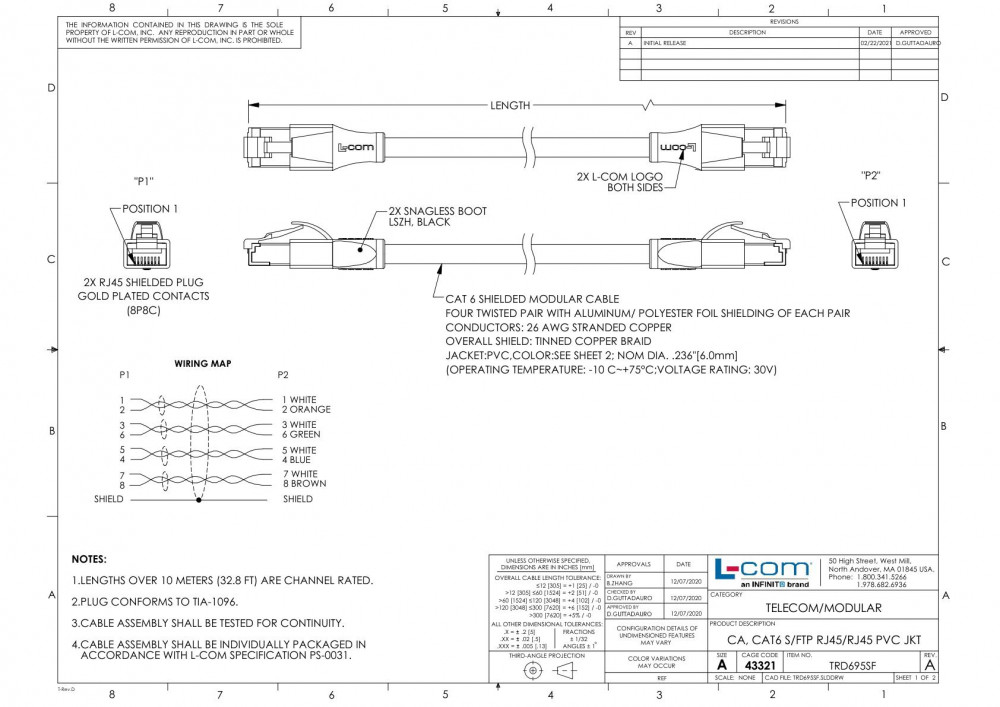 L-com TRD695SFGRY series technical drawing page 1