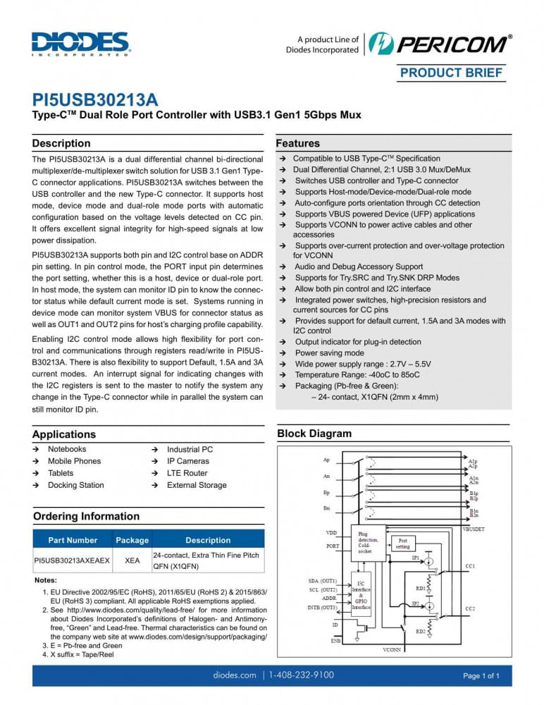 PI5USB30213A technical document preview