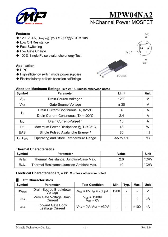 MPW04NA2 datasheet page 1
