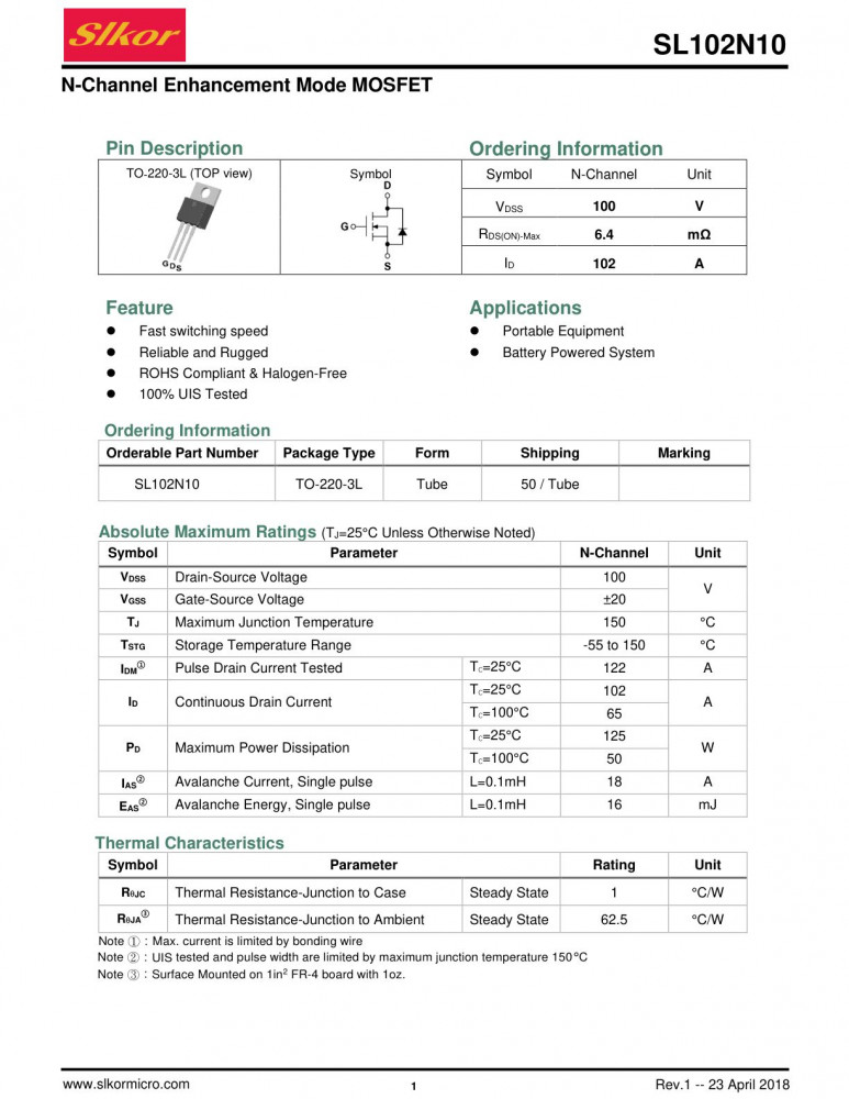 SL102N10 datasheet page 1