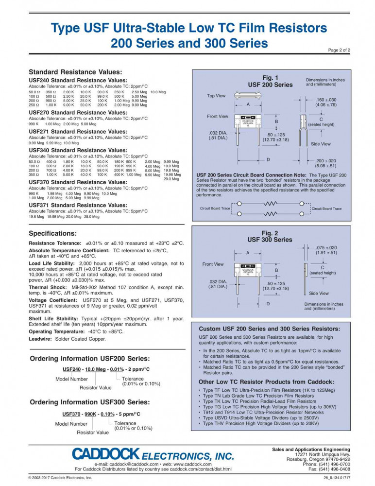 Caddock USF series datasheet page 2