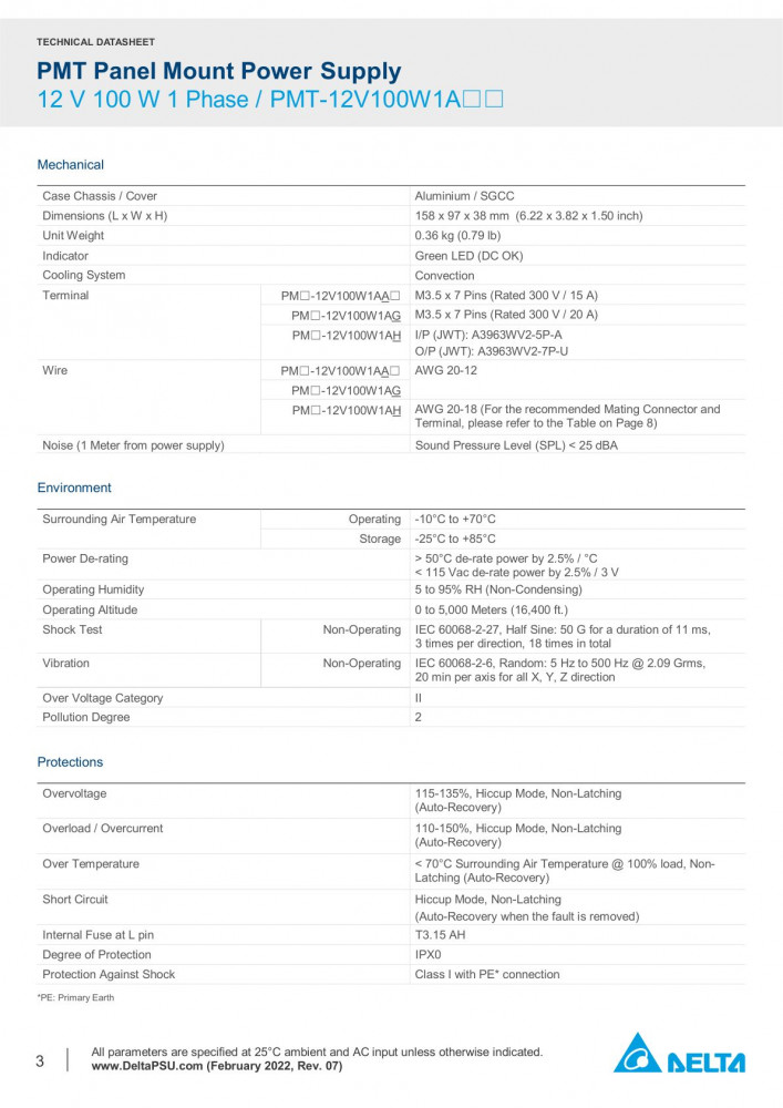 DELTA PML-12V100W1AG datasheet page 3
