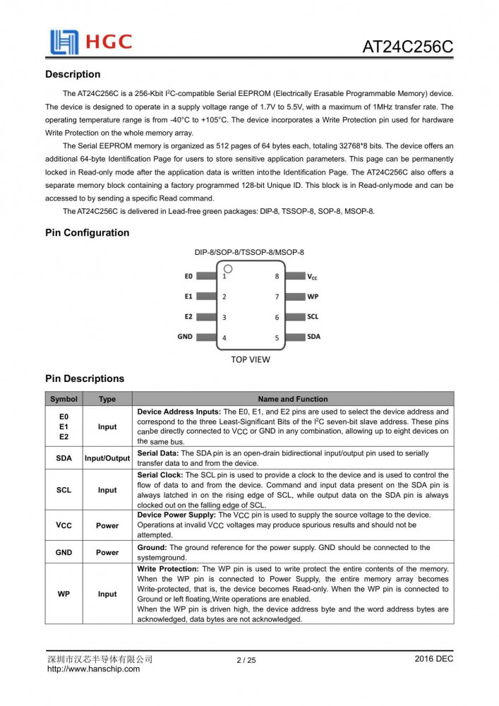 AT24C256CDRG datasheet page 2
