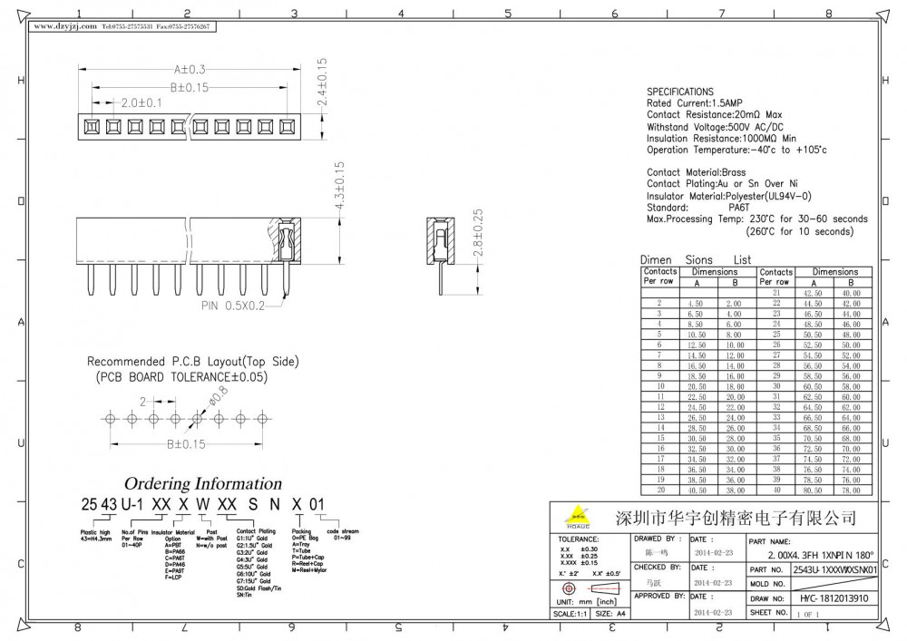 HOAUC 2543U-102CNG1SNT01 technical drawing