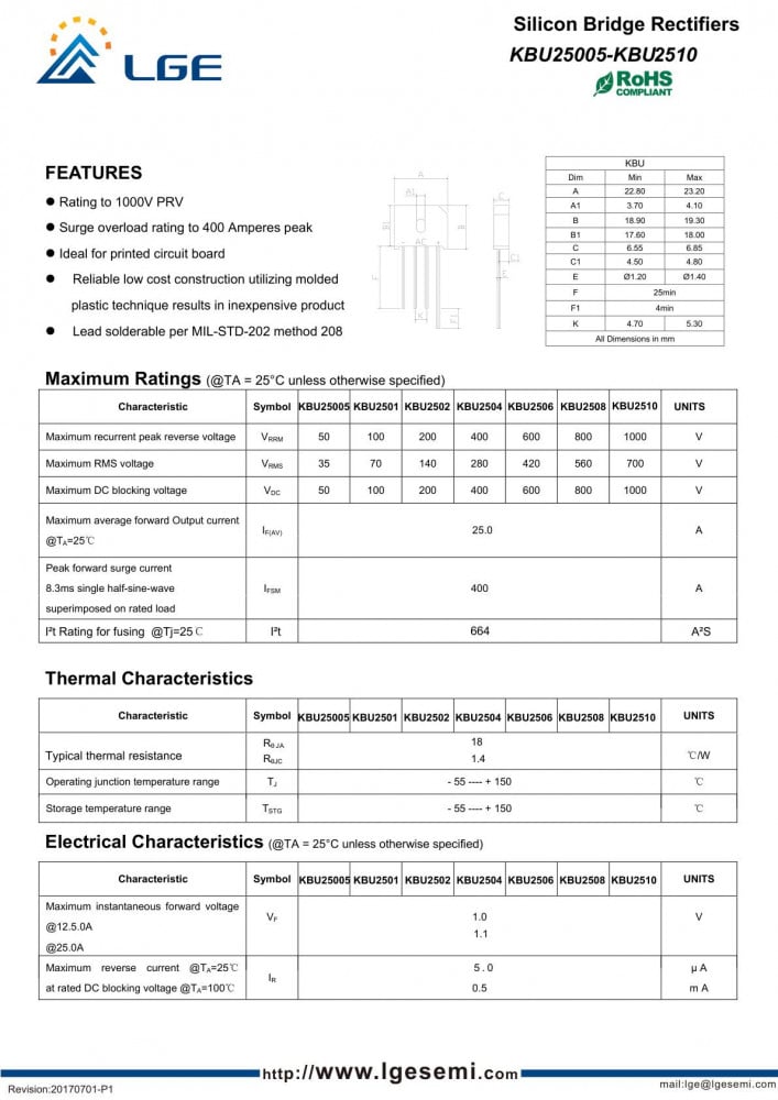 LGE KBU2510 datasheet page 1