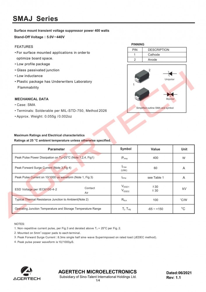 SMAJ15CAT datasheet page 1