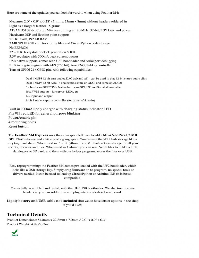 Adafruit Feather M4 Express documentation page 2