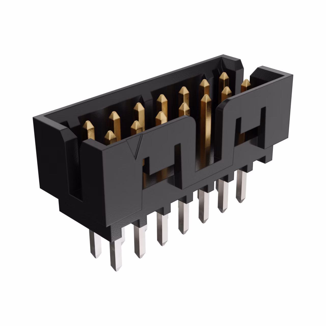 2.00mm Pitch, Milli-Grid PCB Header, Dual Row, Vertical, Through Hole, Shrouded, 14 Circuits, 0.76µm Gold (Au) Plating, 2.50mm Tail Length, Dual Side Slots, Dual Friction Locks, Center Polarization, with Peg, Tube