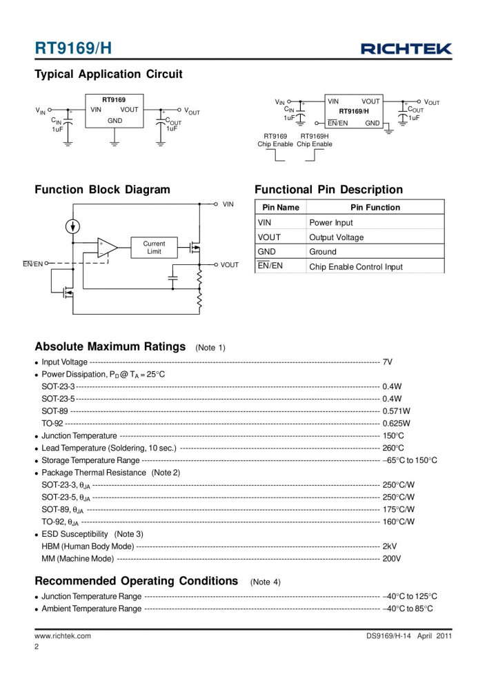 RT9169 datasheet page 2