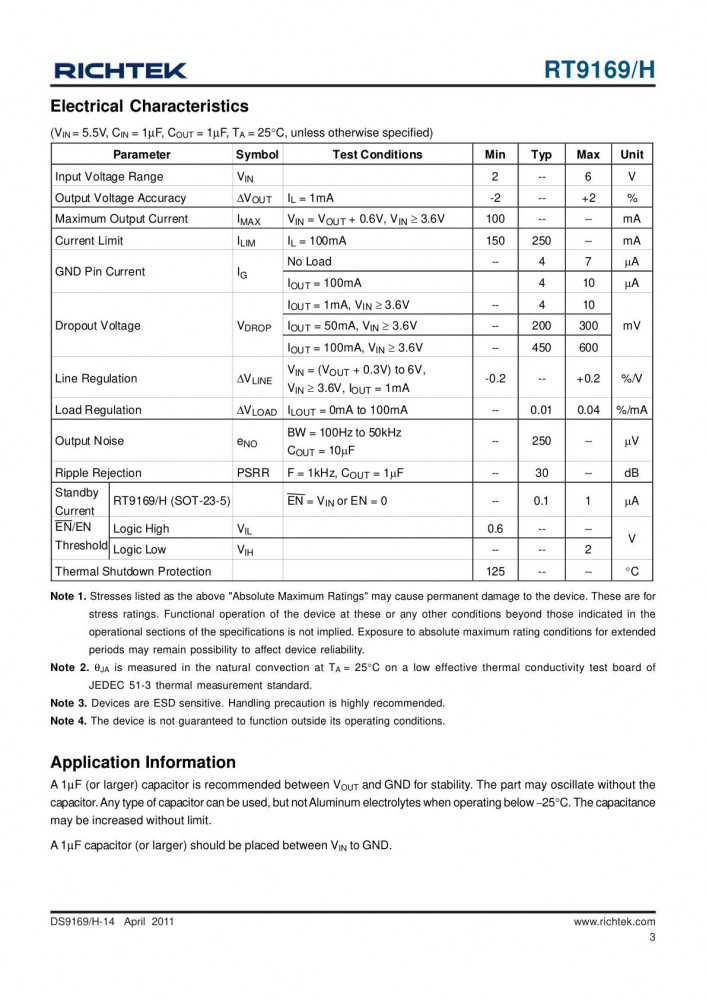 RT9169 datasheet page 3