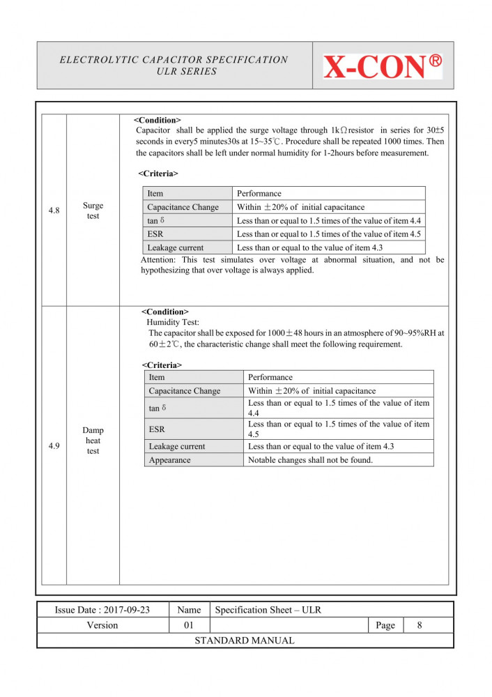 ULR specification sheet, page 9