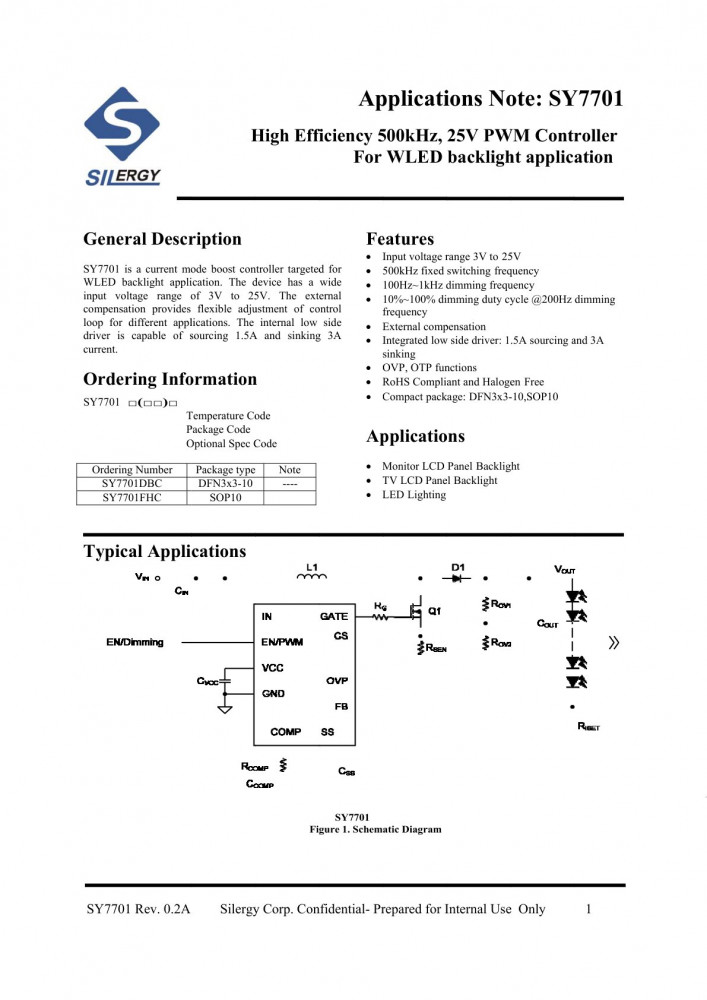 SY7701FHC datasheet page 1