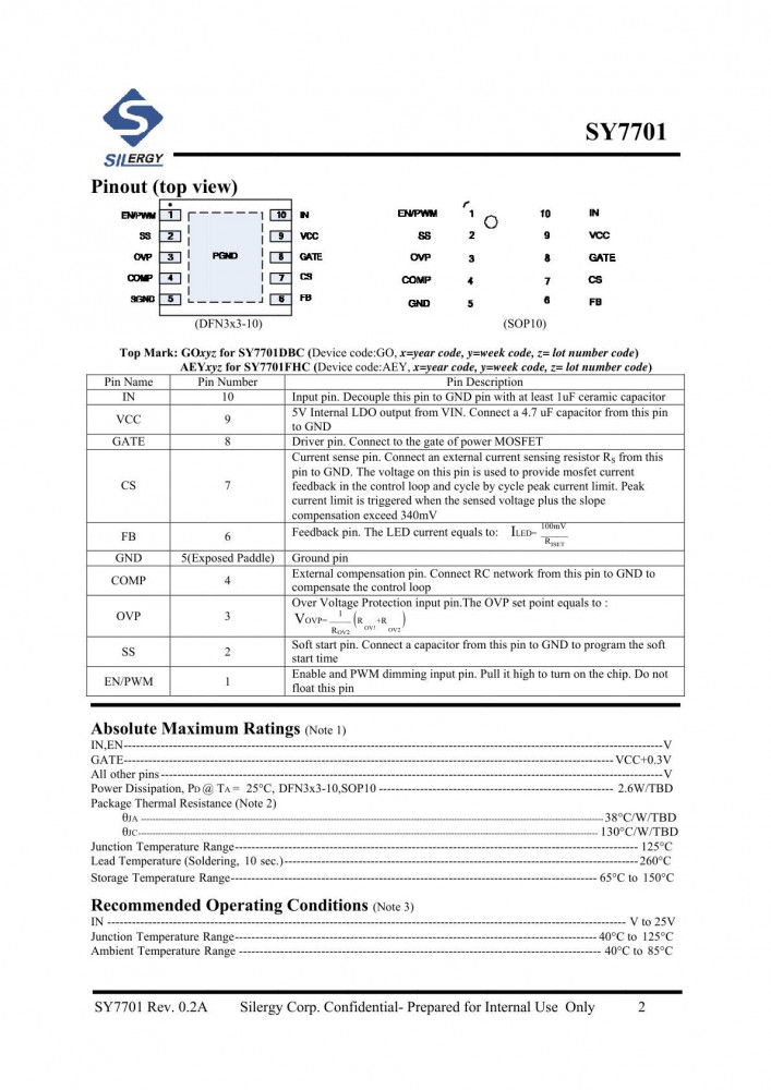SY7701FHC datasheet page 2