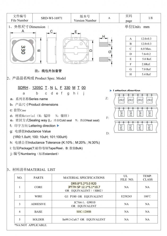 SDRH.1205CT.NLF330MT00 specification page 3