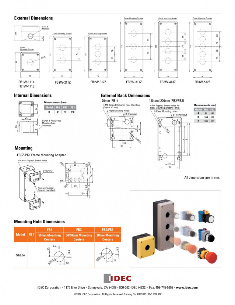 IDEC FB1W enclosure technical drawing page 2