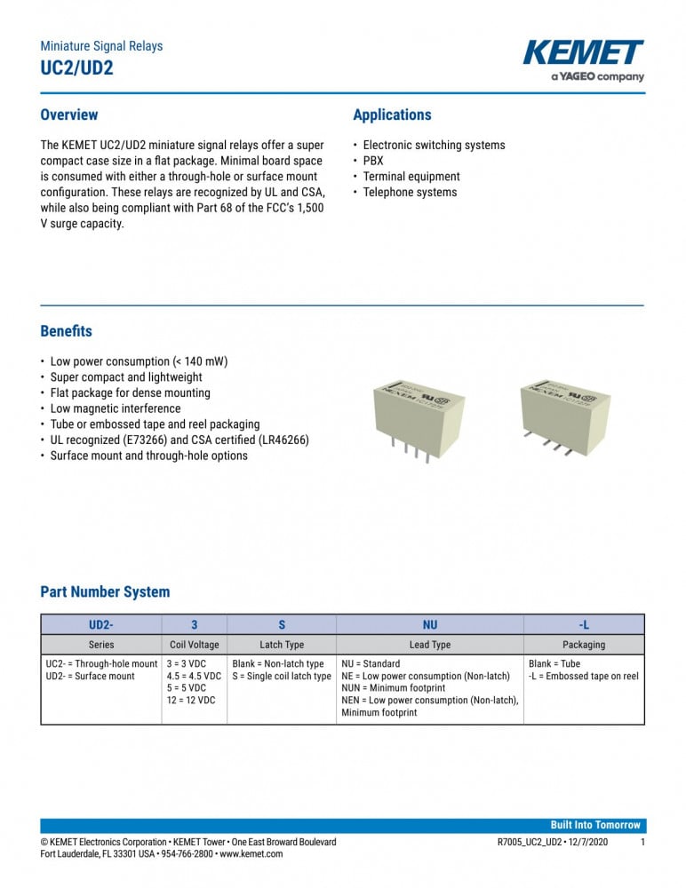 KEMET UD2-4.5NUN datasheet page 1