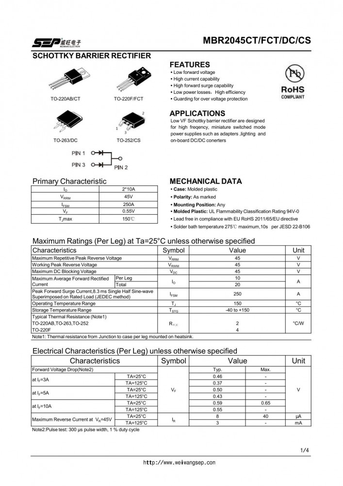 MBR2045CT datasheet page 1